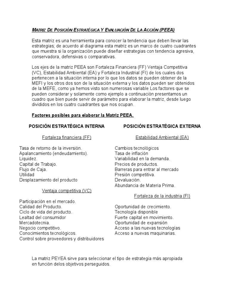 Planeacion Estrategica Matriz Peea | PDF | Producto (Negocio ...