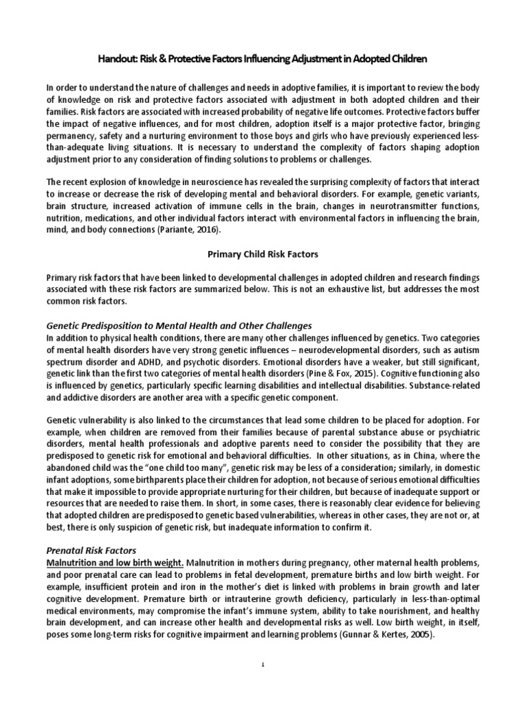 Handout. Risk and Protective Factors in Adopted Children | PDF | Child ...