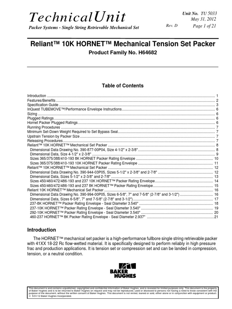 5033 - TU - Reliant 10K Hornet Mechanical Tension Set Packer | PDF ...