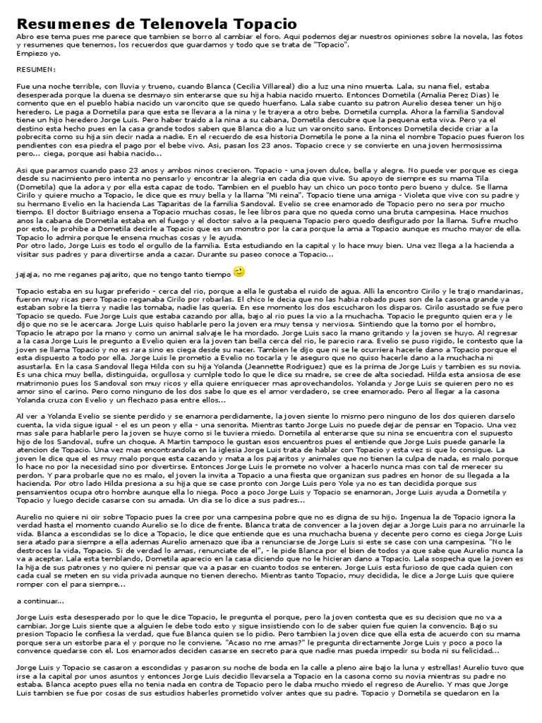 Resumenes de Telenovela Topacio | PDF | Trabajos | Entretenimiento ...