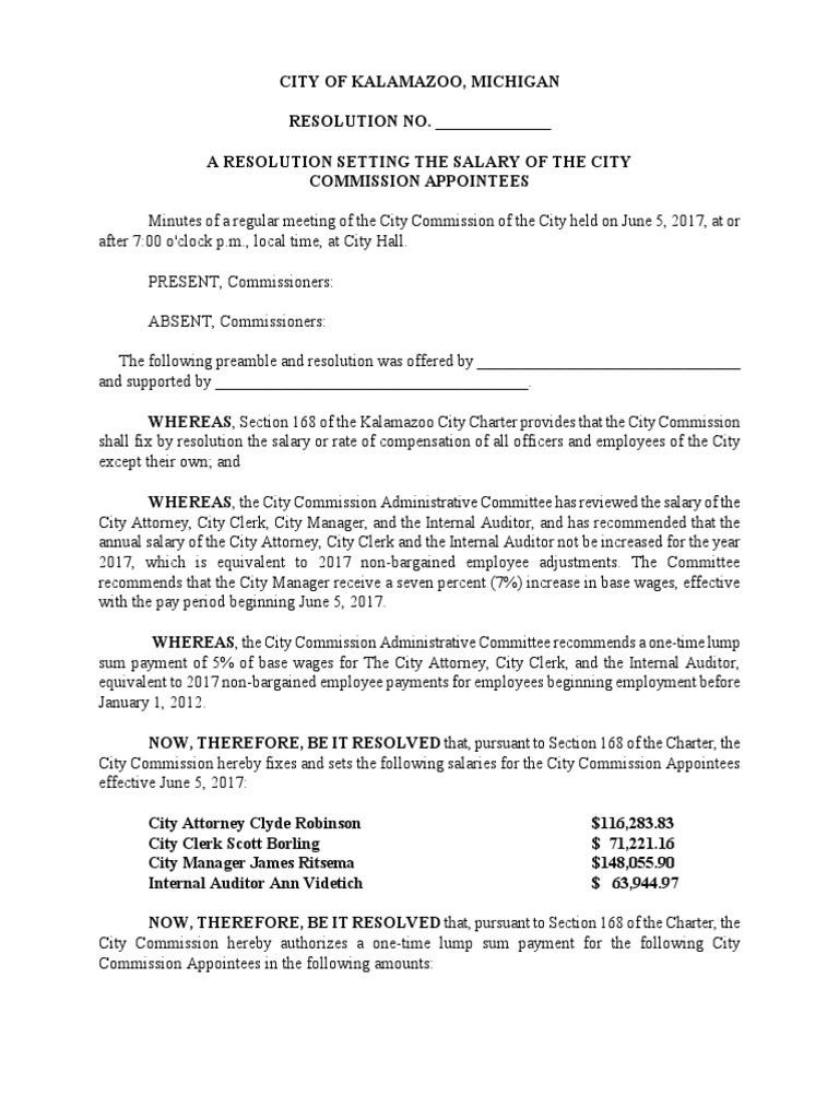 Resolution establishing administrator pay | Clerk (Municipal Official ...