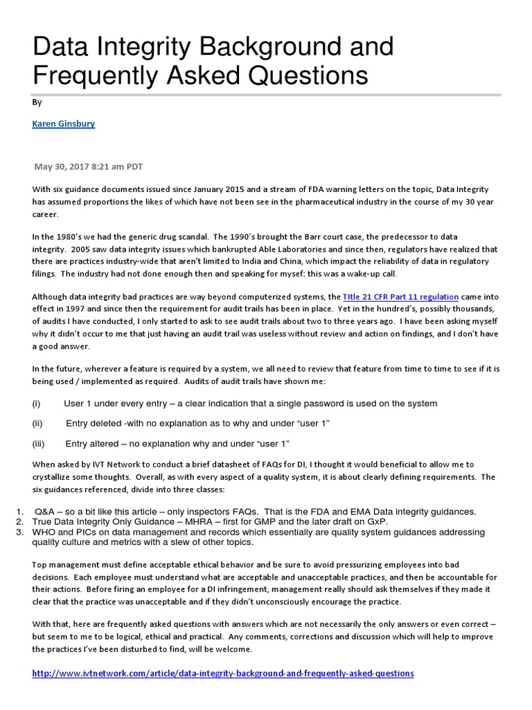 Data Integrity Background and FAQ | PDF | Business