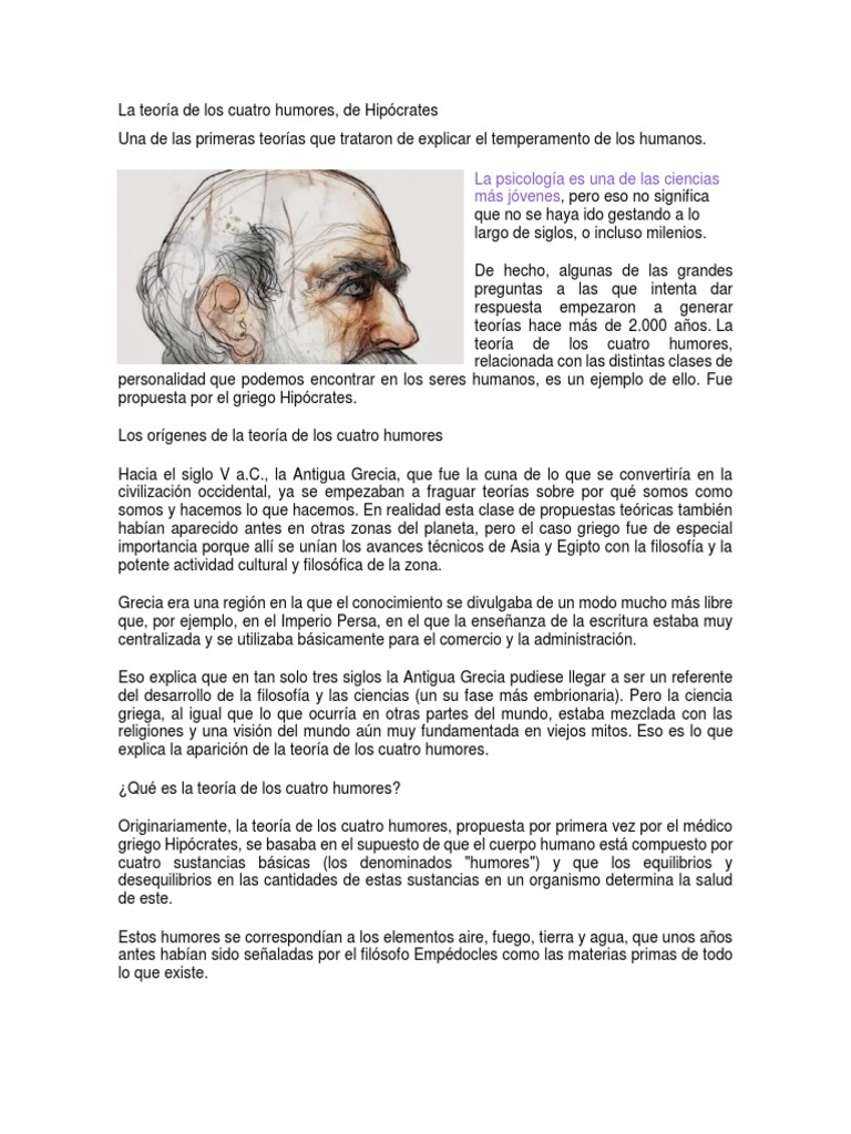 La Teoría de Los Cuatro Humores | PDF | Conceptos psicologicos | Science
