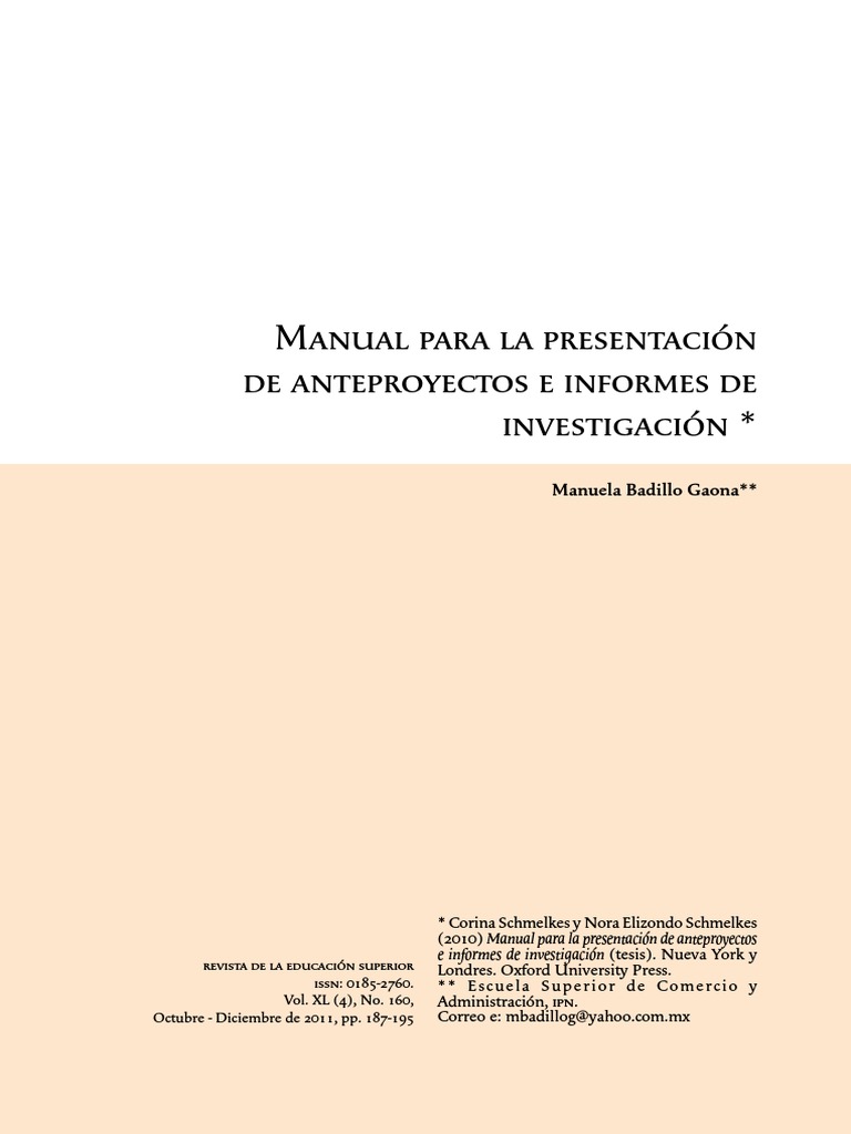 Manual para La Presentaci - N - de Anteproyectos e Informes de - Investigaci - N | PDF ...