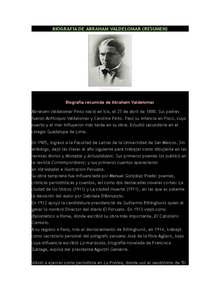 Biografía de Abraham Valdelomar | Personas | Ficción y literatura
