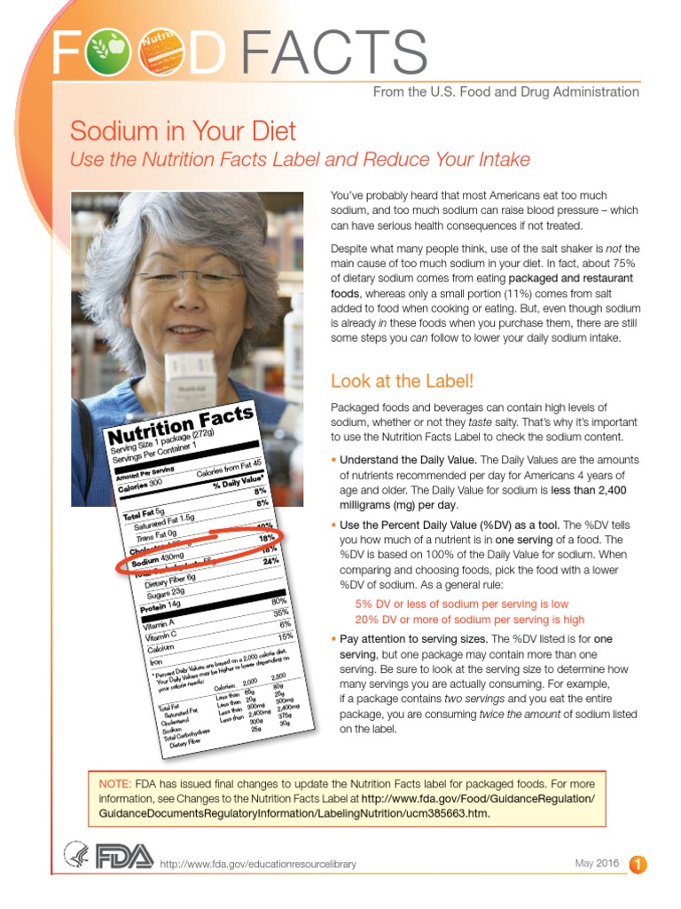 Sodium in Your Diet: Use The Nutrition Facts Label and Reduce Your ...
