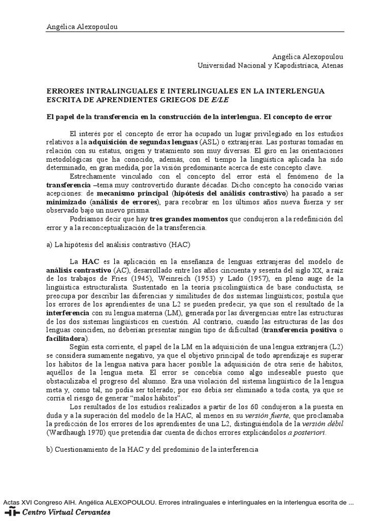 Errores Intralinguales e Interlinguales en La Interlengua | PDF ...