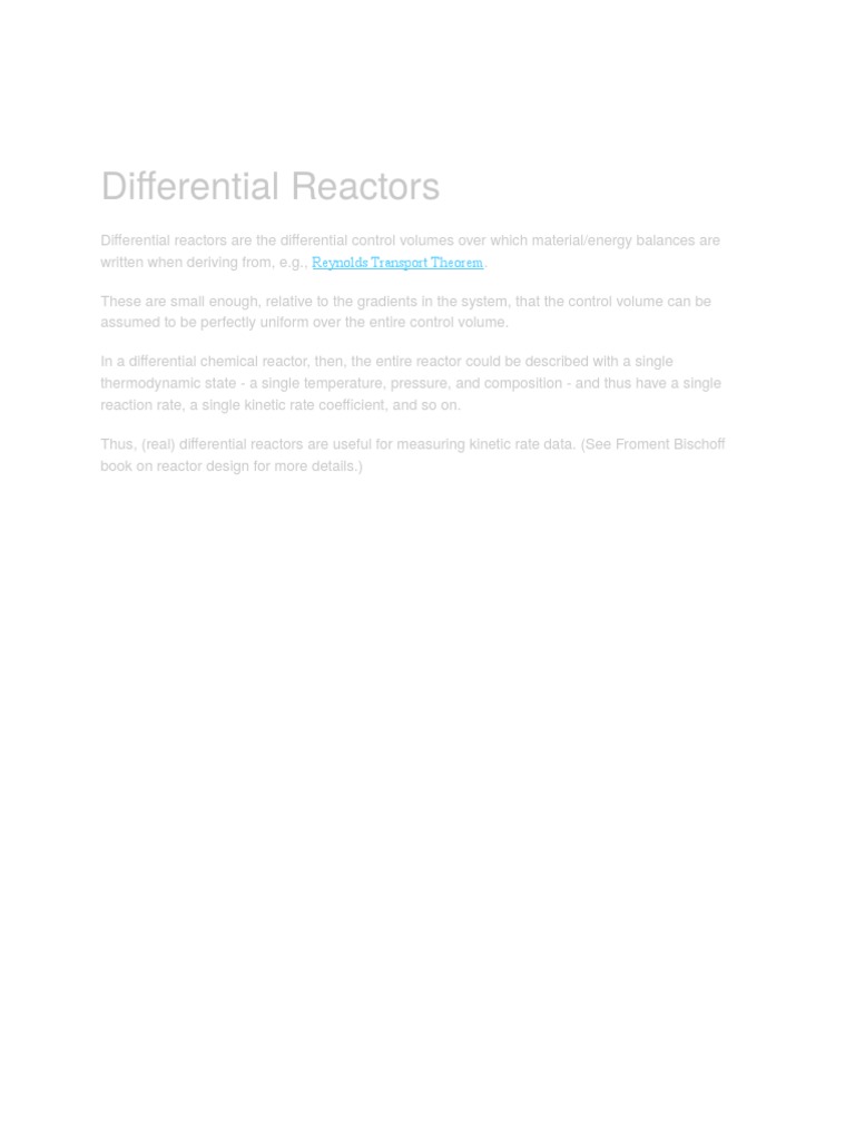 Differential Reactors: Reynolds Transport Theorem | PDF
