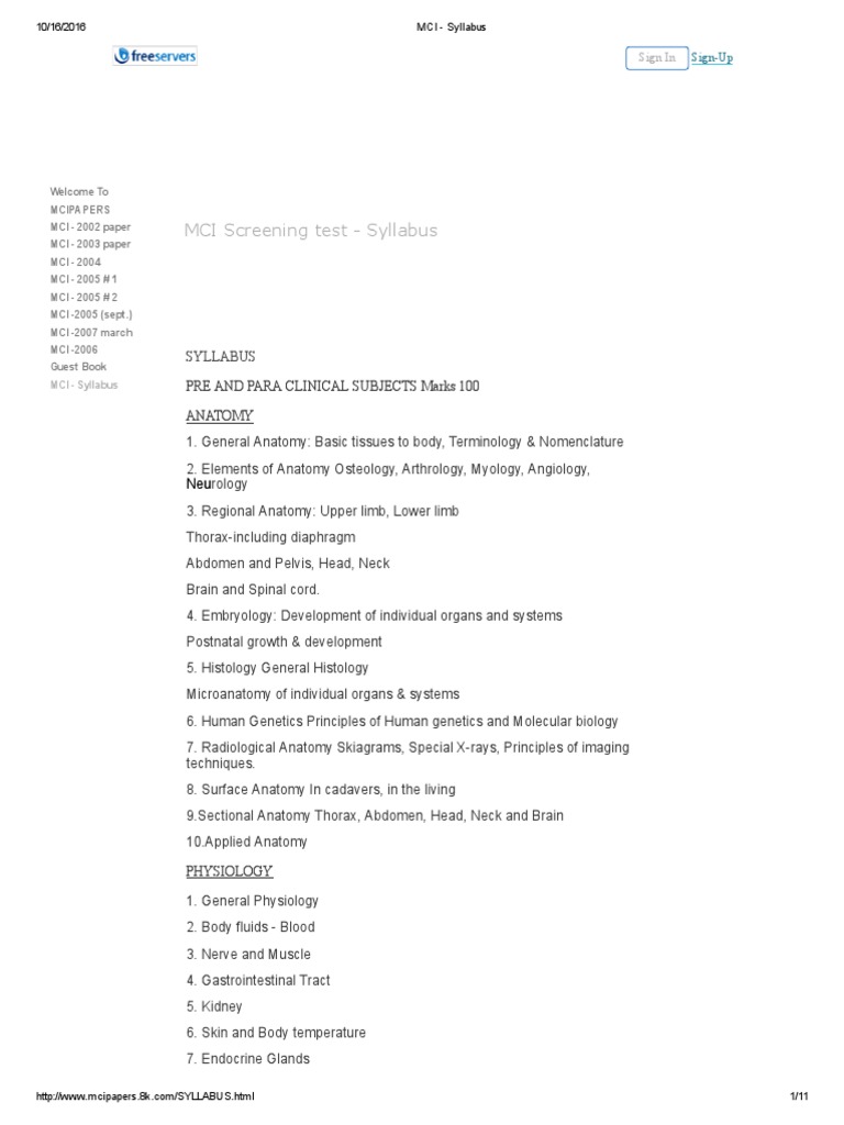 MCI Exam Syllabus Overview | PDF | Pathology | Anatomy