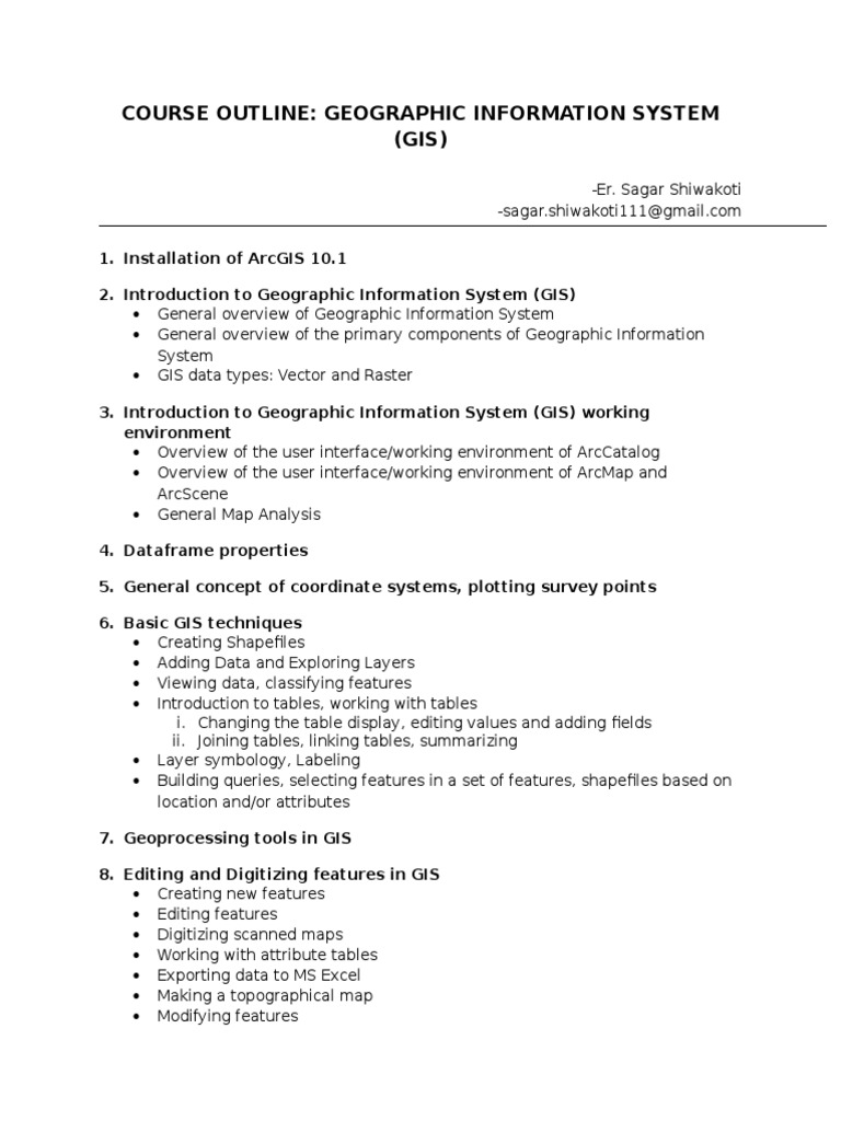 Geographic Information System (GIS) Course Outline | PDF | Geographic ...