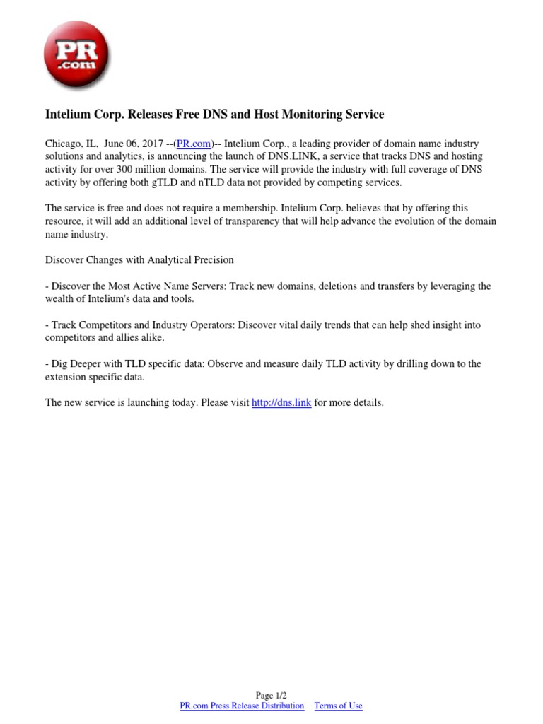 Intelium Corp. Releases Free DNS and Host Monitoring Service | PDF ...