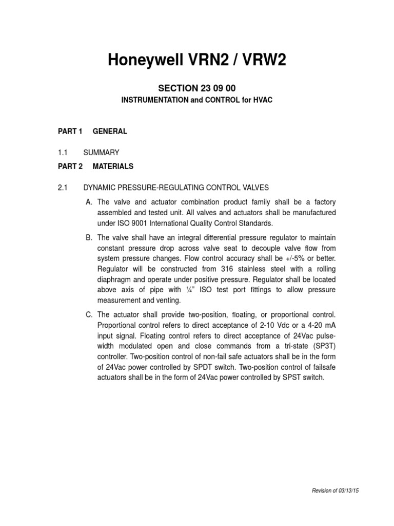 PICV Guide Specification | PDF | Valve | Actuator