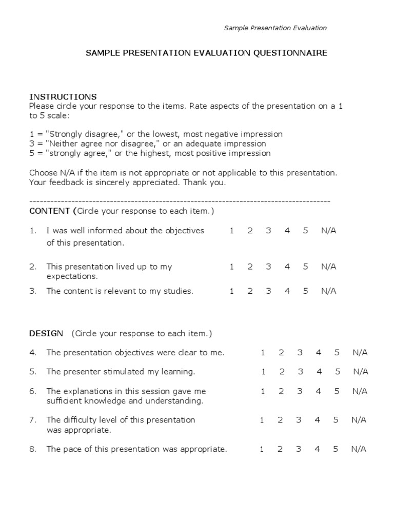 Sample Presentation Evaluation Questionnaire | PDF | Cognition ...