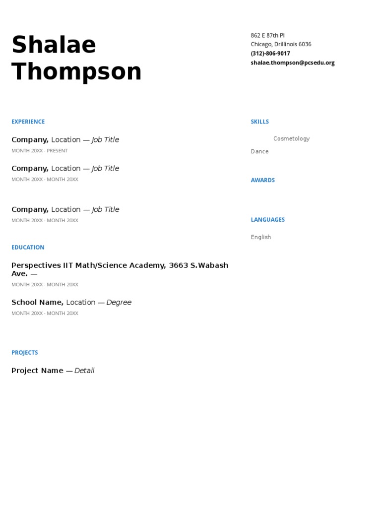 Shalae Thompson's Professional Resume | PDF