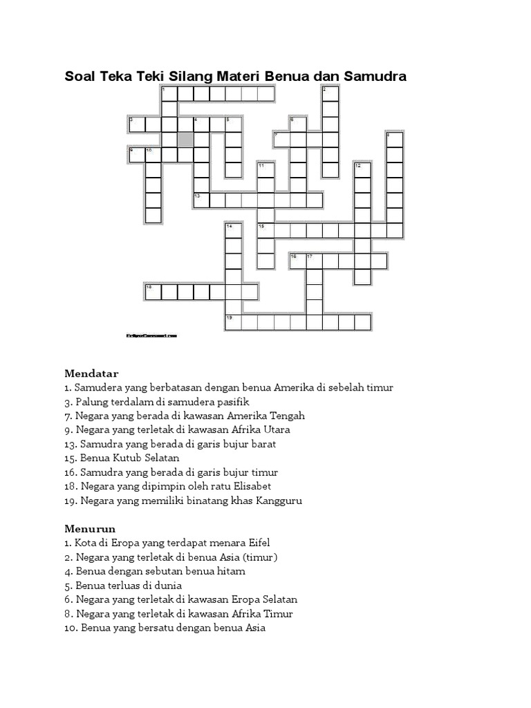 Soal Teka Teki Silang Materi Benua Dan Samudra | PDF