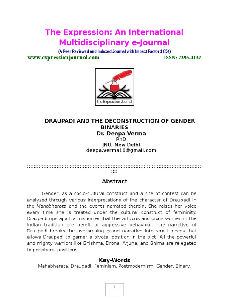DRAUPADI AND THE DECONSTRUCTION OF GENDER BINARIES by DR - Deepa Verma ...