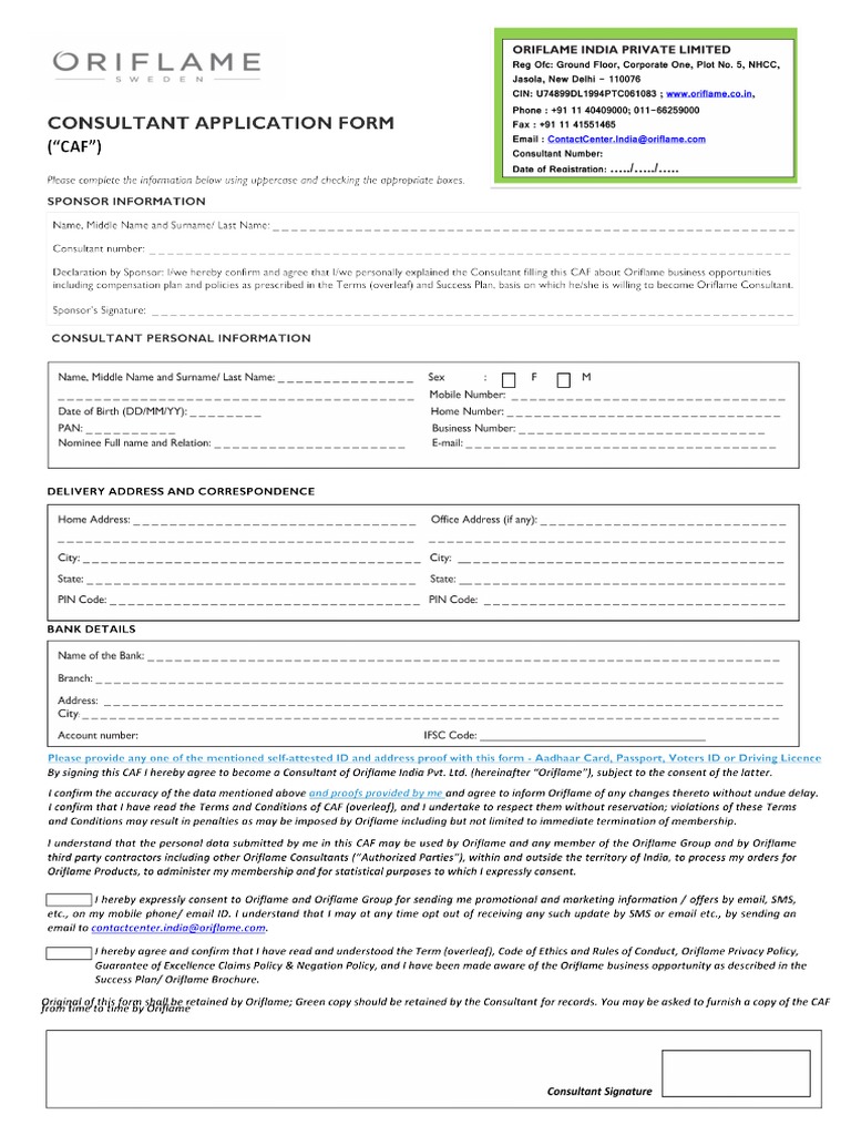 Consultant Application Form | Personally Identifiable Information | Sales