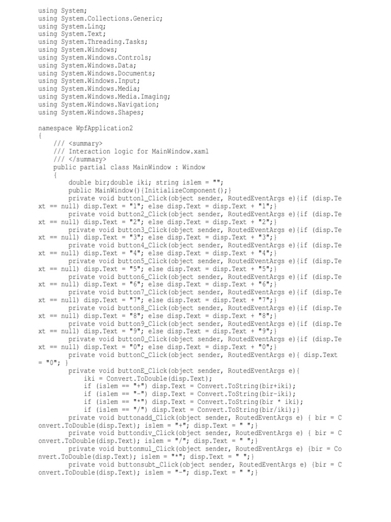 C# Calculator Codes | PDF | C Sharp (Programming Language) | Software ...