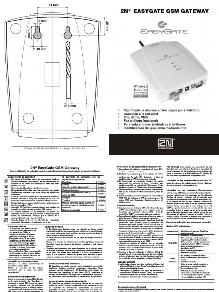 2n Easygate Quick Start 1361v1.2 SP | PDF | Gsm | Módulo de Identidad ...