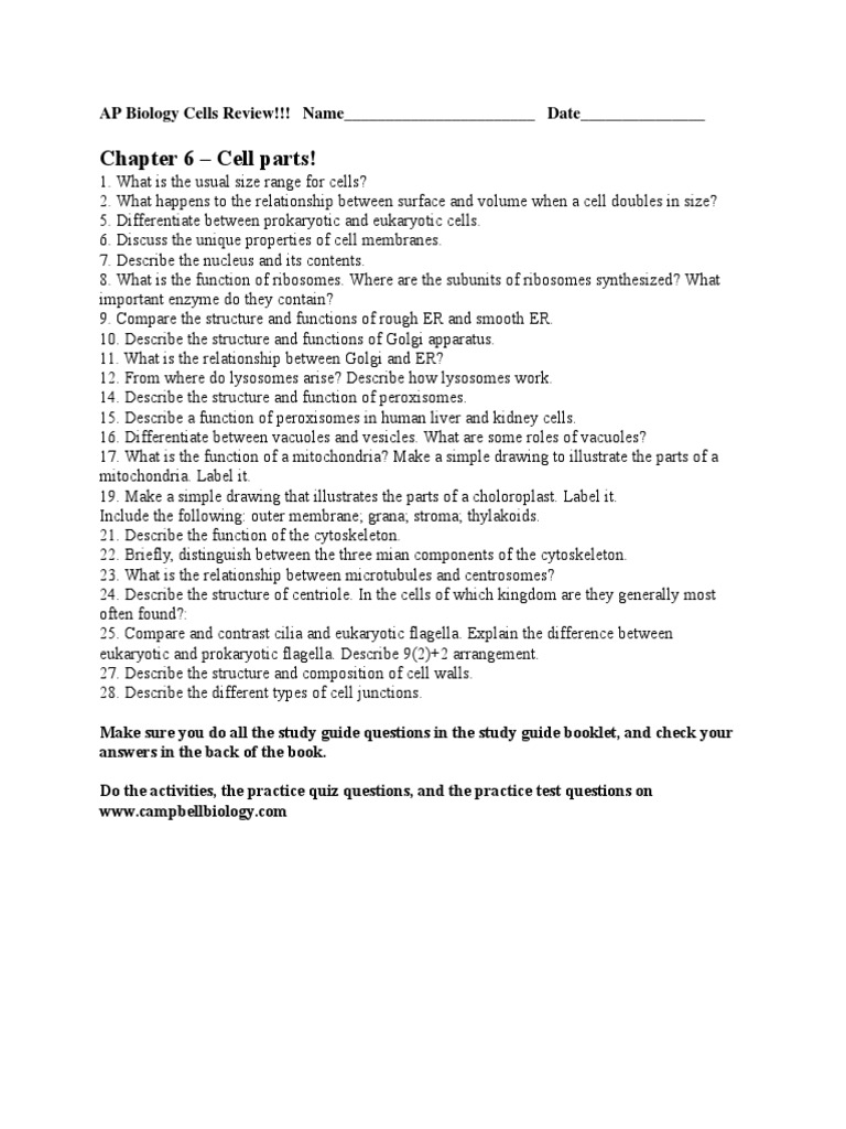 AP Biology Unit 2 Cells Review.doc | Mitosis | Cell (Biology)
