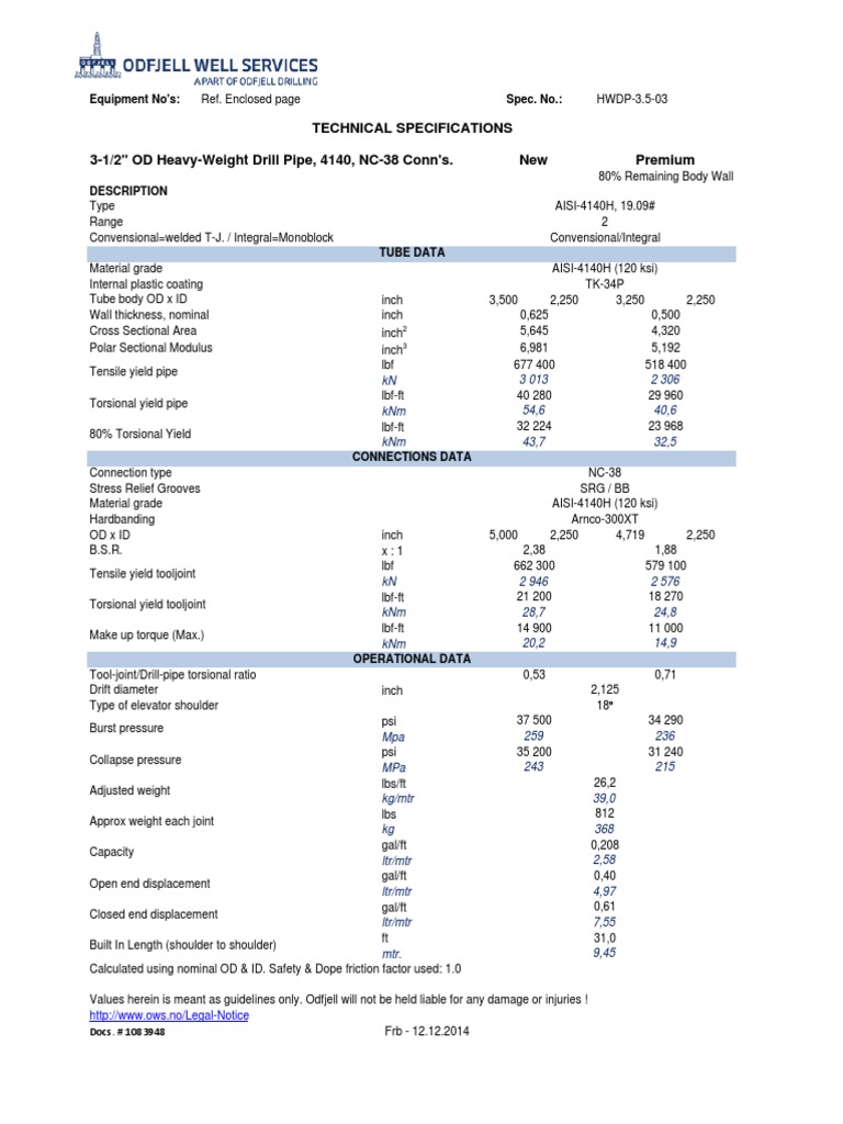 HWDP 3.5 03 | PDF | Pounds Per Square Inch | Pipe (Fluid Conveyance)
