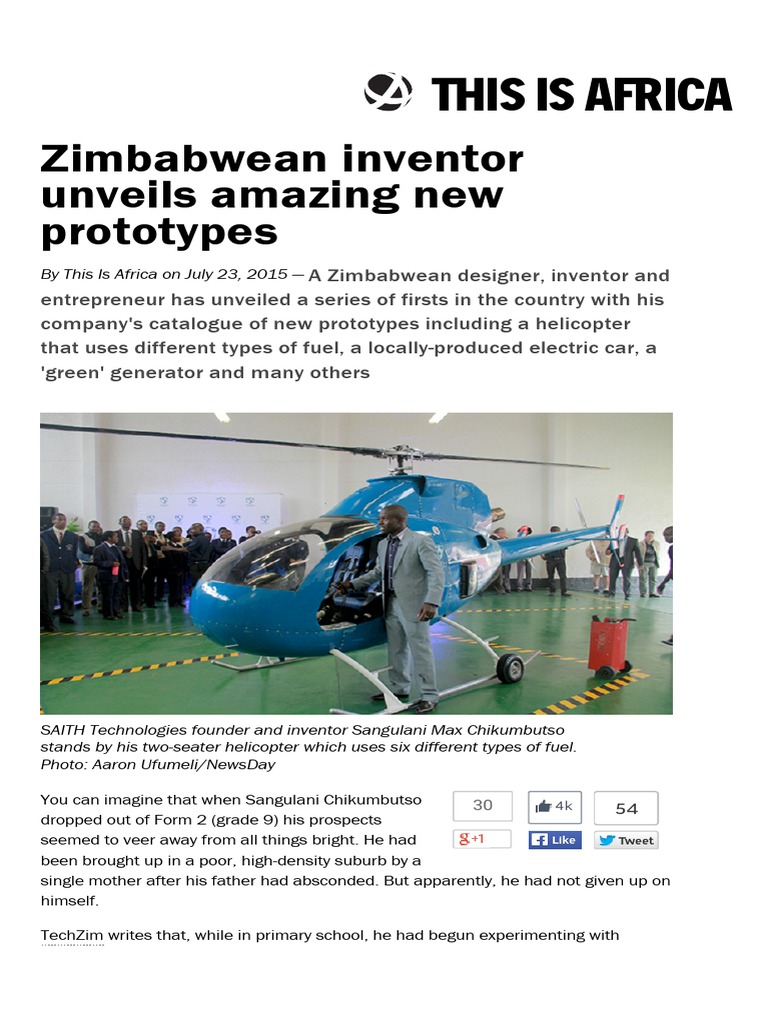 Zimbabwean Inventor Unveils Amazing New Prototypes | PDF | Science ...