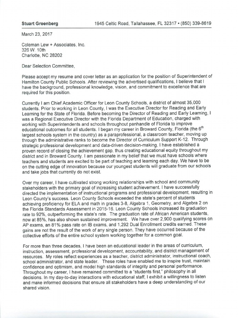 Stewart Greenberg Cover Letter & Resume | PDF | Teachers | Education Reform