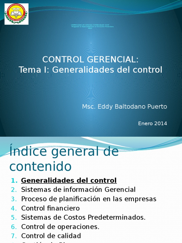 Generalidades del Control Gerencial | PDF | Sistema de control ...