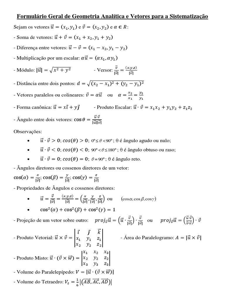 Formulário Geral de Geometria Analítica e Vetores | PDF | Vetor euclidiano | Álgebra