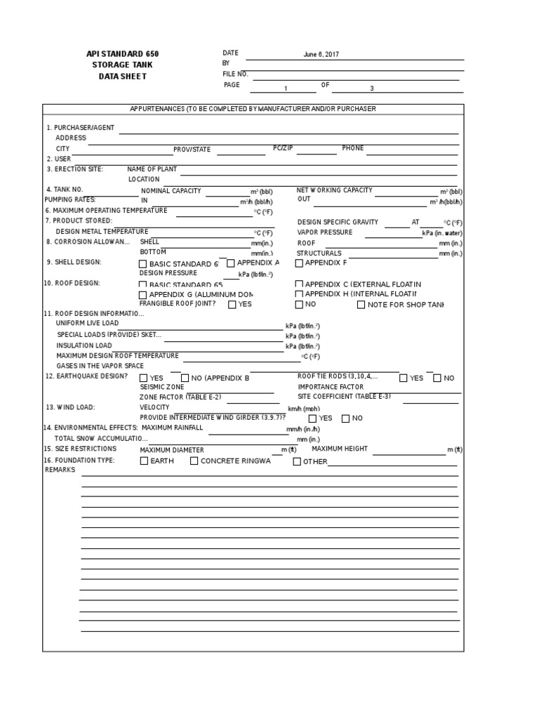 API Standard Storage Tank Data Sheet Rev 0 | PDF | Structural Steel | Roof