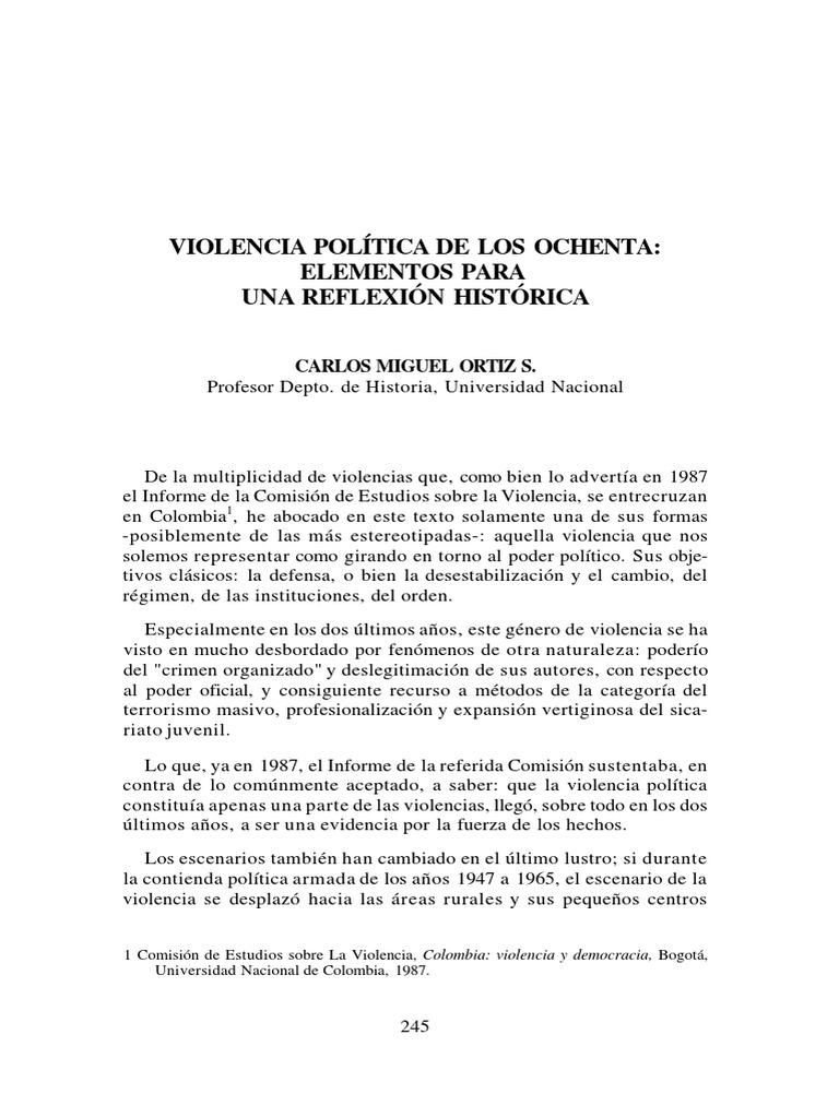 Violencia Polìtica de Los Ochenta Elementos para Una Reflexion ...