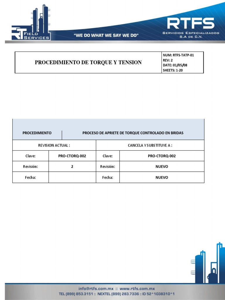 Procedimiento de Torque en Bridas | PDF | Herramientas | Tornillo