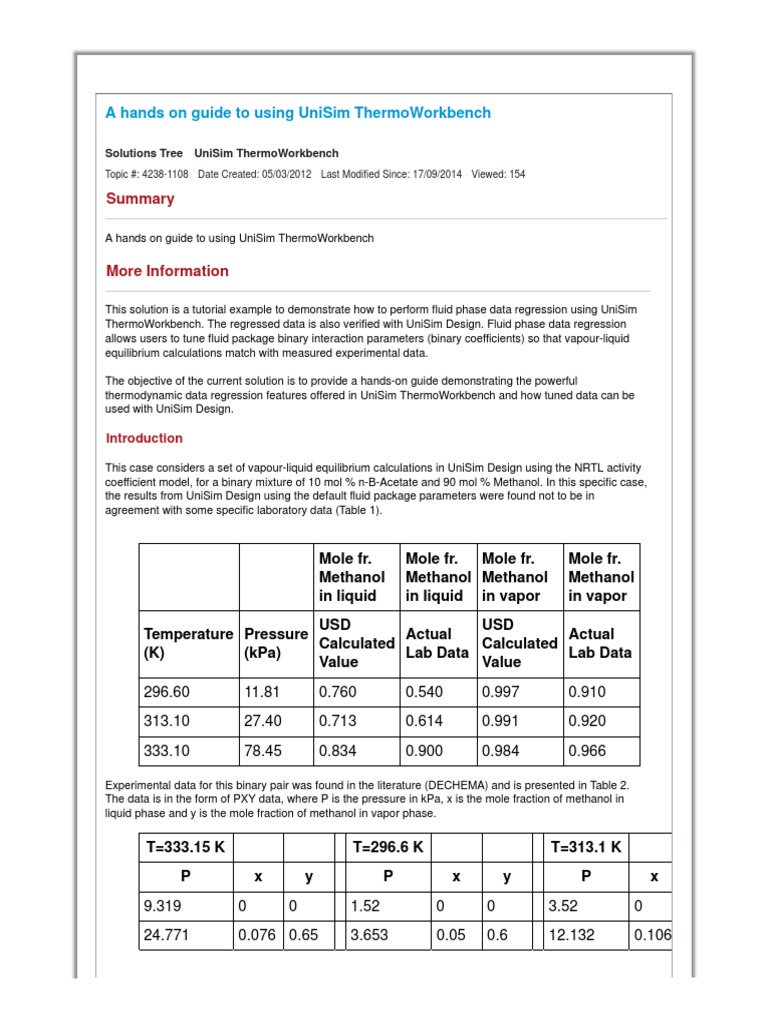 A Hands On Guide To Using UniSim ThermoWorkbench | PDF | Thermodynamics ...