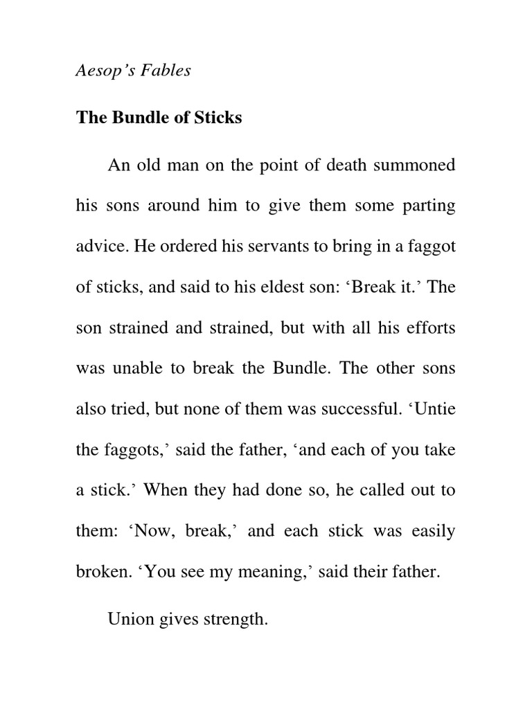 Aesop's Fables - The Bundle of Sticks | PDF