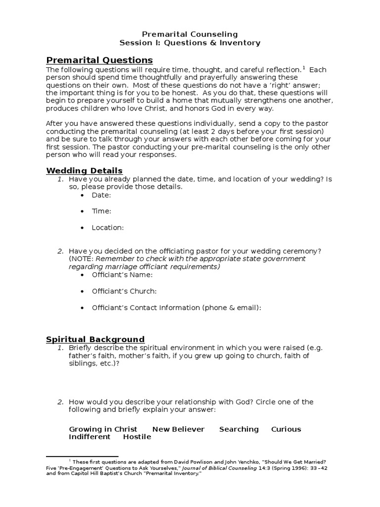 Premarital Counseling Questions & Inventory | PDF | Marriage | Anger