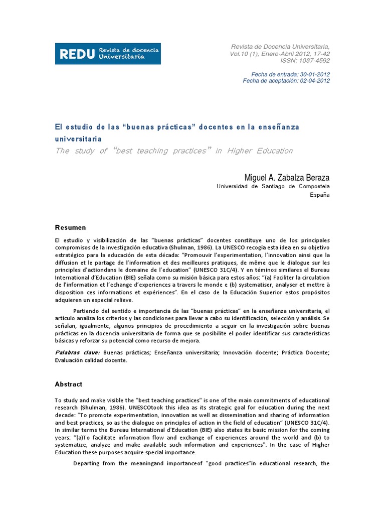 Zabalza Beraza Buenas Prácticas | PDF | Aprendizaje | Evaluación