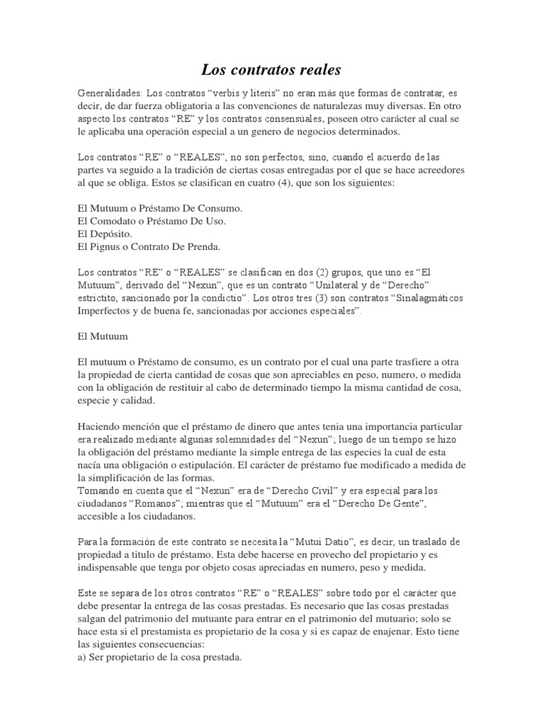 Los Contratos Reales | PDF | Jurisprudencia | Propiedad