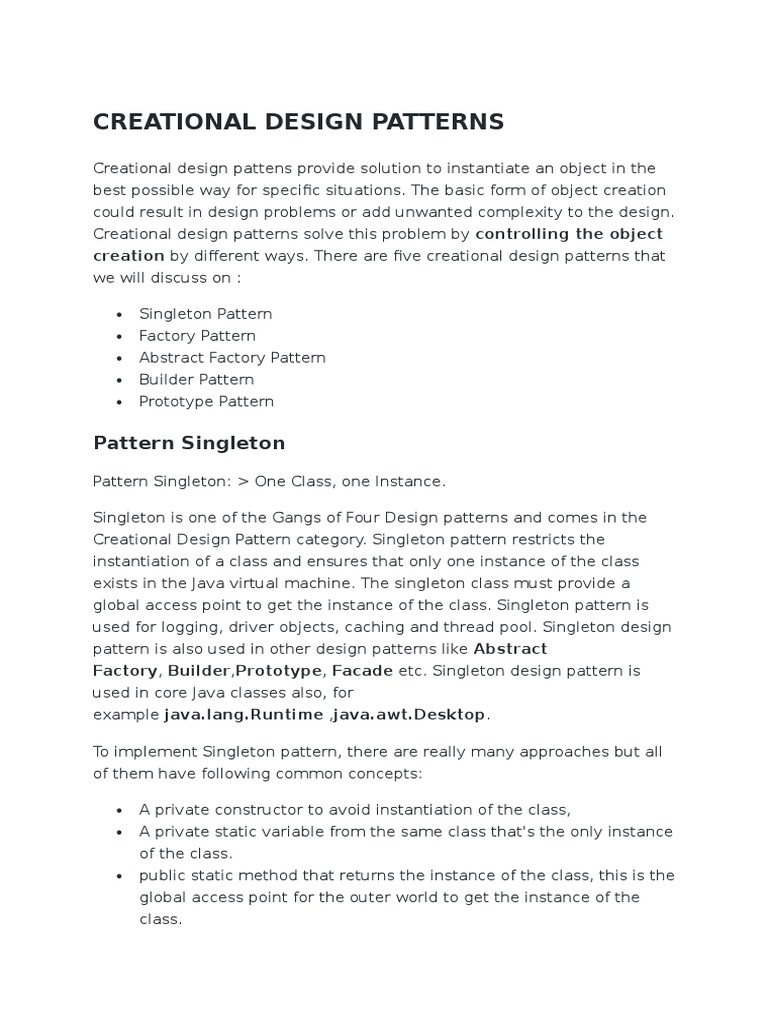 Creational Design Patterns: Pattern Singleton | PDF