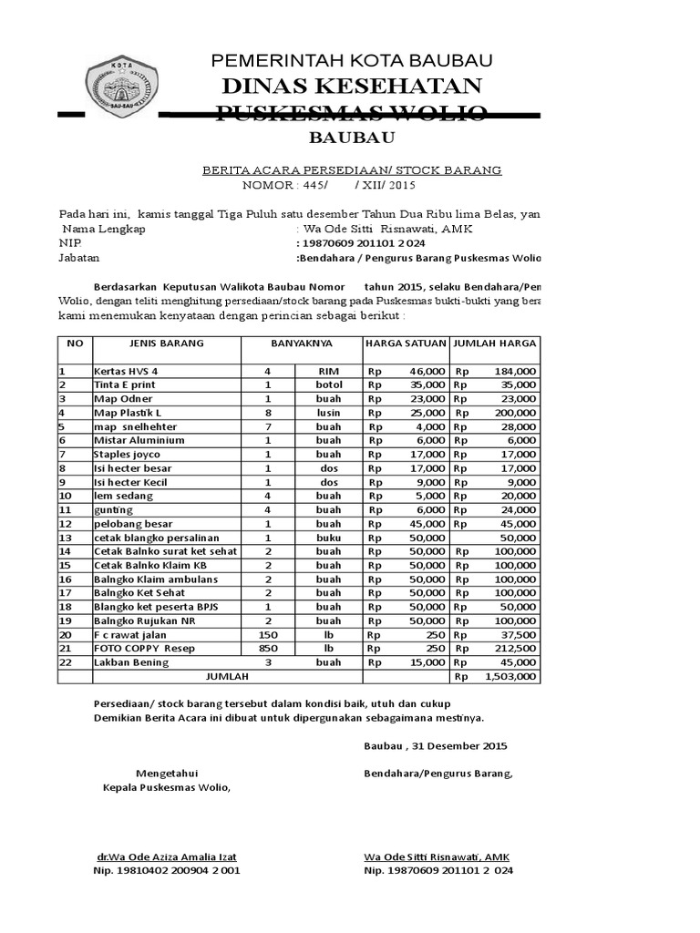 Berita Acara Barang & Mutasi 2016 | PDF