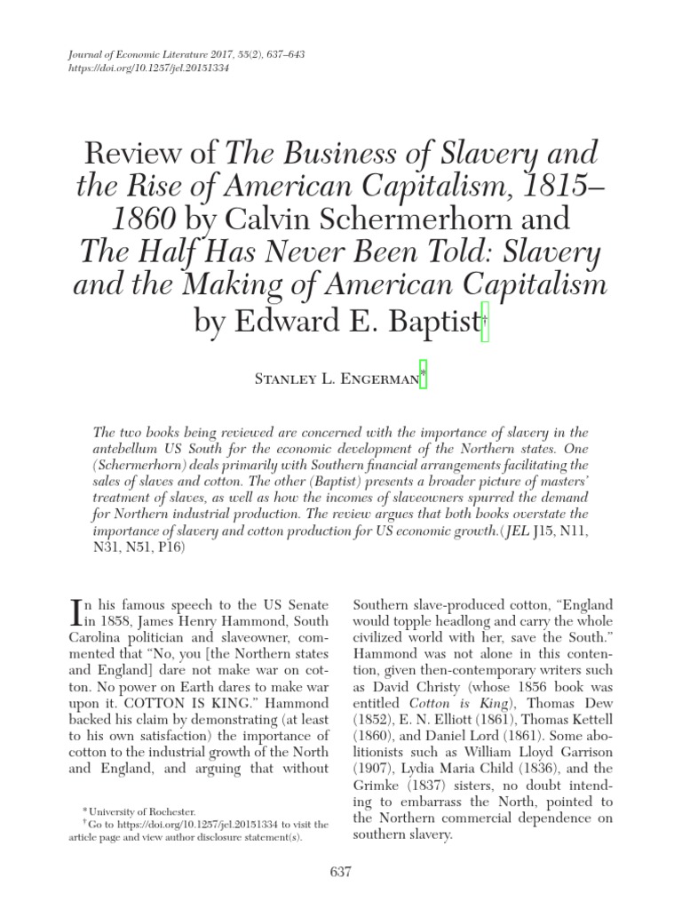 Engerman - Review of The Business of Slavery and The Rise of American ...