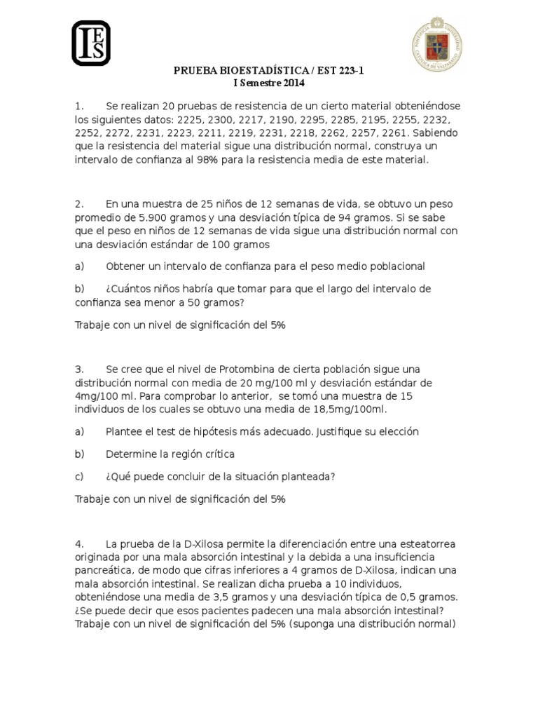 Ejercicios Prueba 2 | PDF | Desviación Estándar | Intervalo de confianza