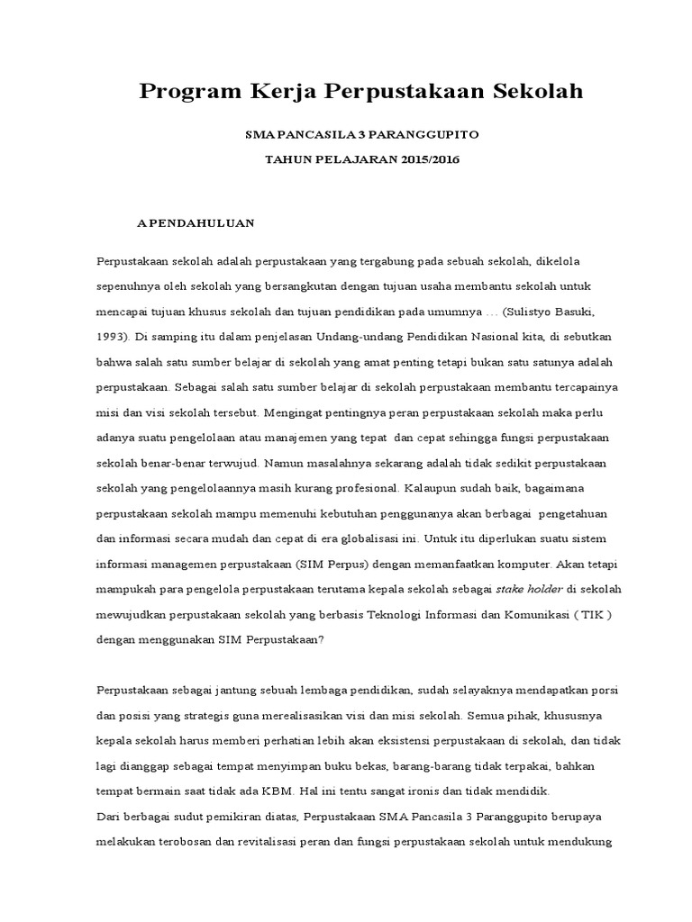 Program Kerja Perpustakaan Sekolah 2 | PDF
