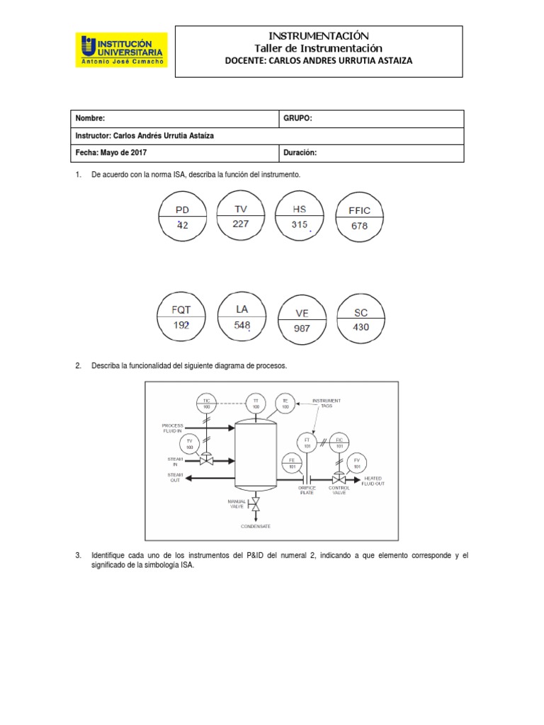 Taller 15 Norma ISA S 5.1 | PDF | Ingeniería mecánica | Science