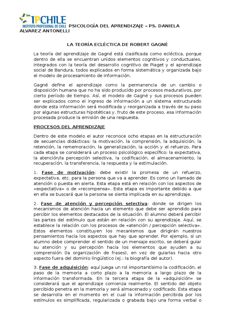 La teoría ecléctica del aprendizaje de Robert Gagné: una perspectiva ...