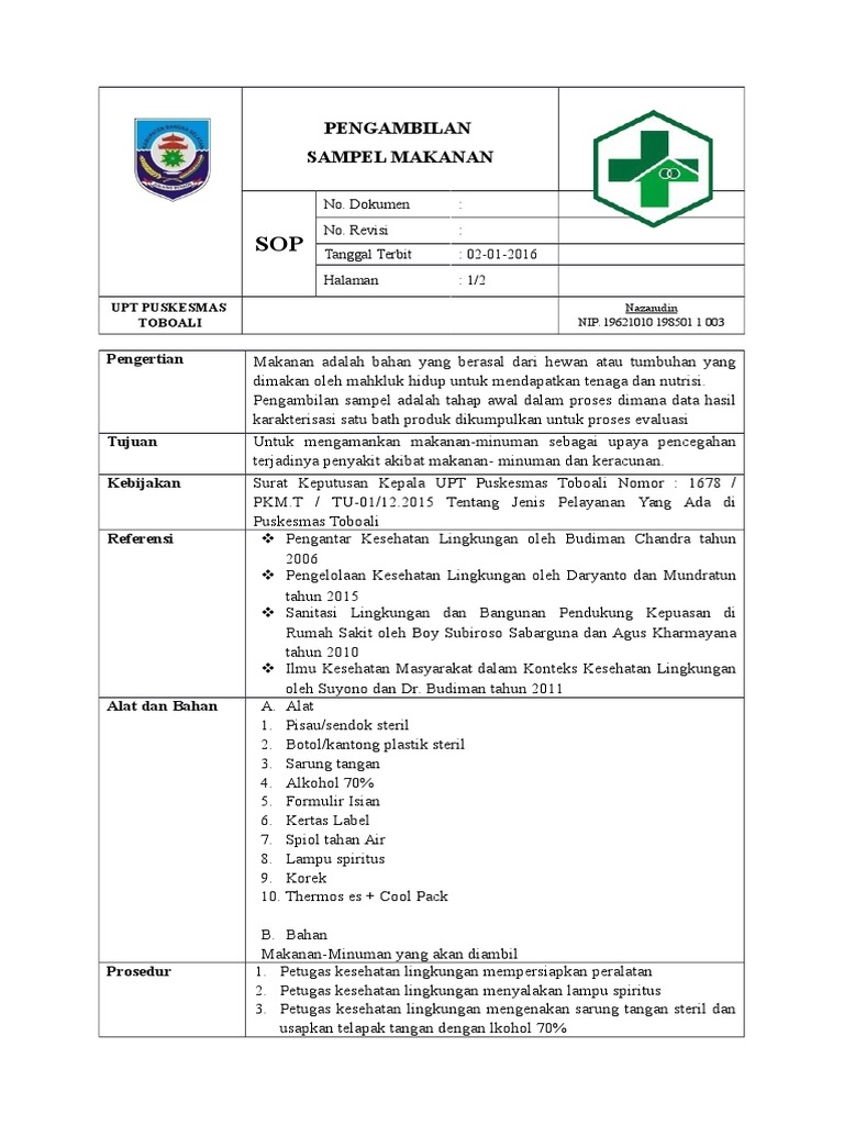 Pengambilan Sampel Makanan Minuman | PDF