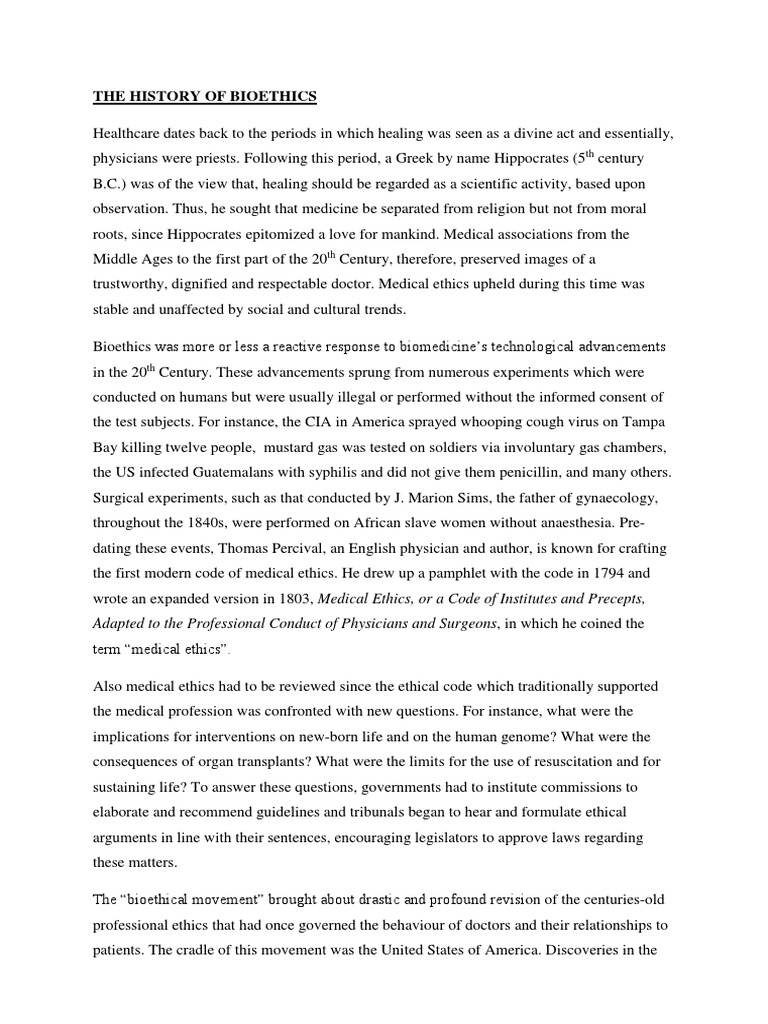 The History of Bioethics | PDF | Bioethics | Medical Ethics