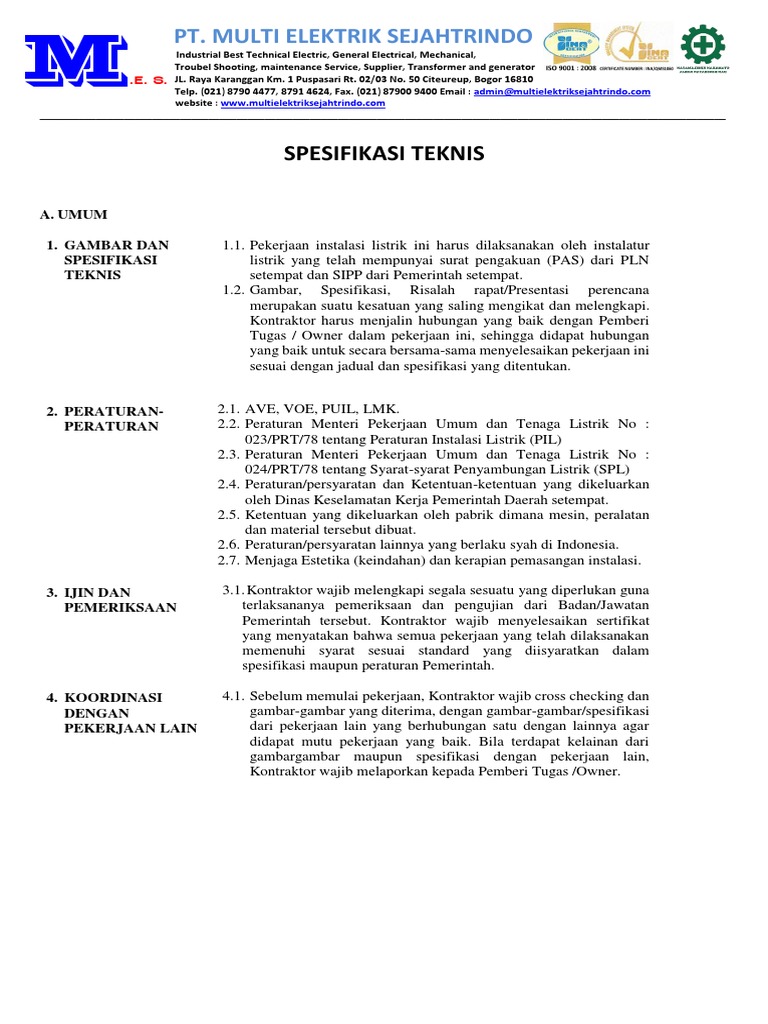 D.4.Dokumen Penawaran Teknis - Spesifikasi Teknis | PDF
