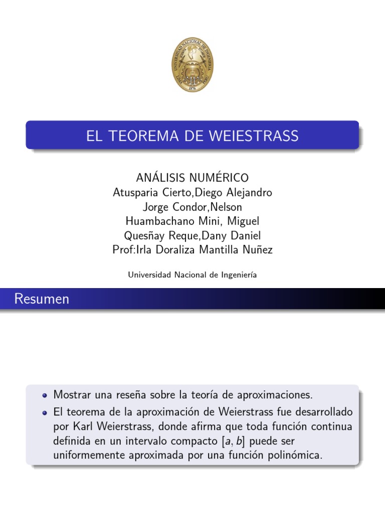 Teorema de Weierstrass | PDF | Intervalo (Matemáticas) | Análisis real