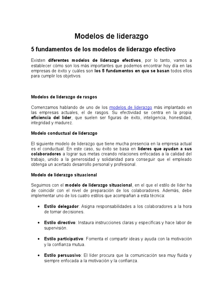 Modelos de Liderazgo | PDF | Liderazgo | Toma de decisiones