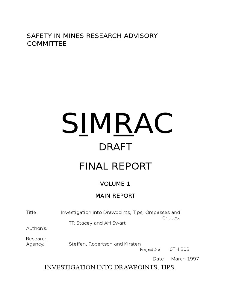 Safety in Mines: Investigation into Drawpoints, Tips, Orepasses and ...